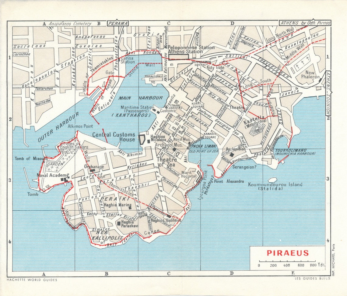 1964 Piraeus Athens Greece Vintage Map - Etsy