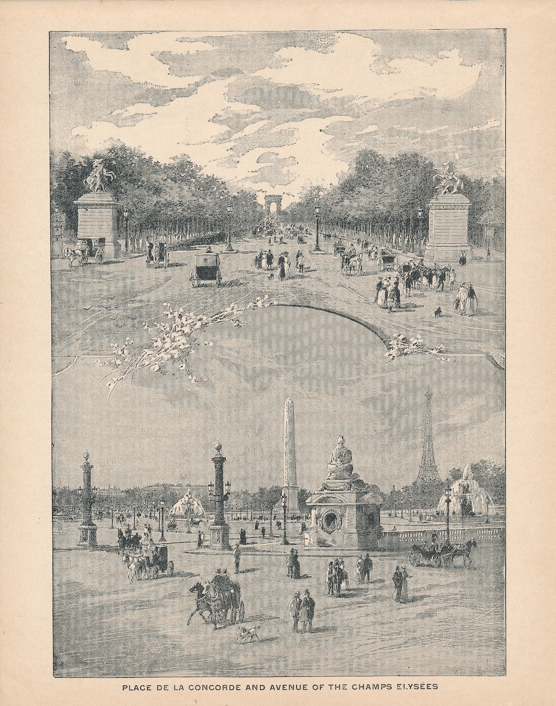 1892 Paris France Place De La Concorde & Champs Elysees - Etsy