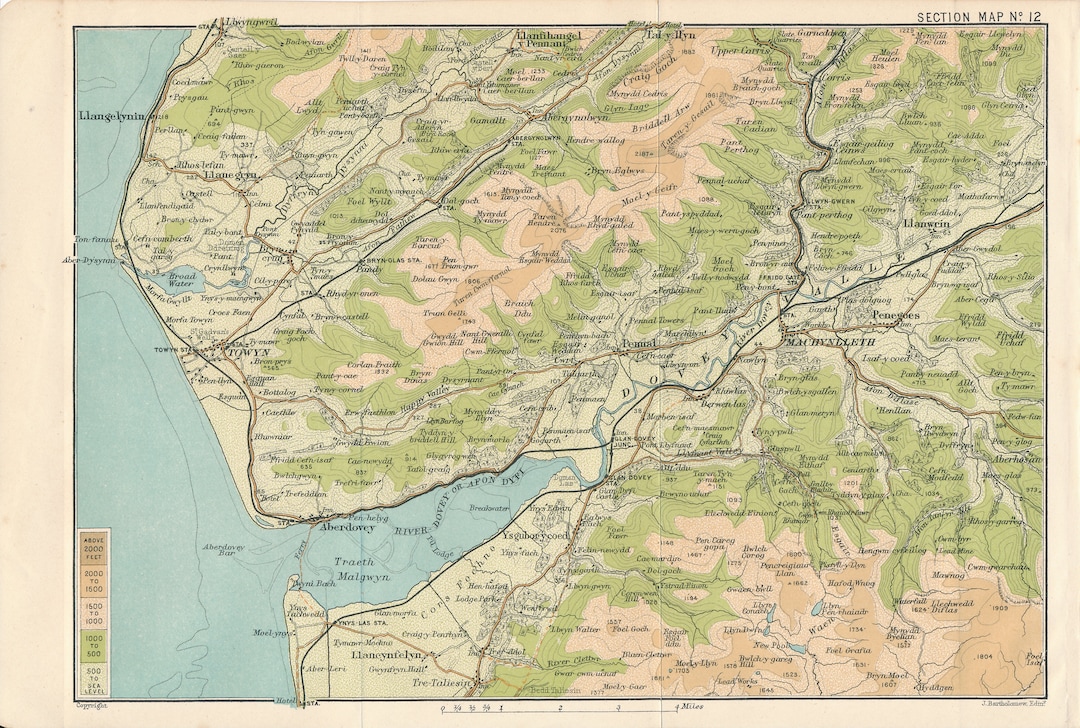 1904 Towyn Wales & Environs United Kingdom Antique Map - Etsy