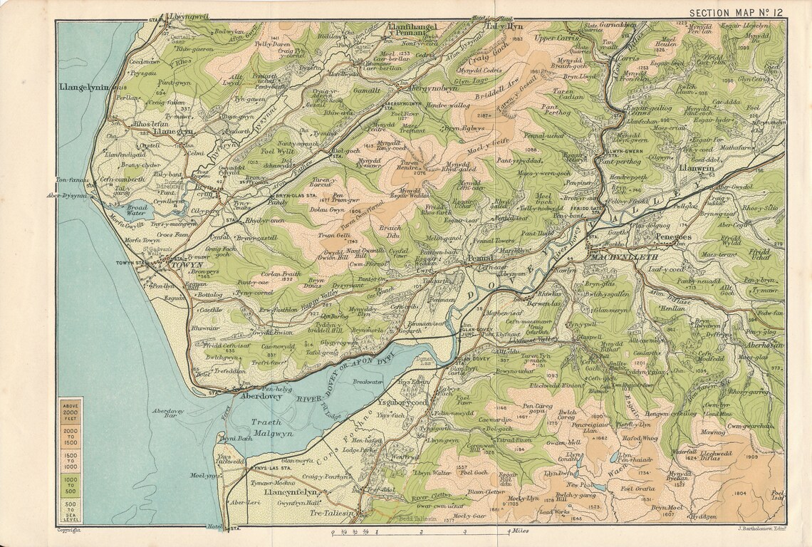 1904 Towyn Wales & Environs United Kingdom Antique Map - Etsy