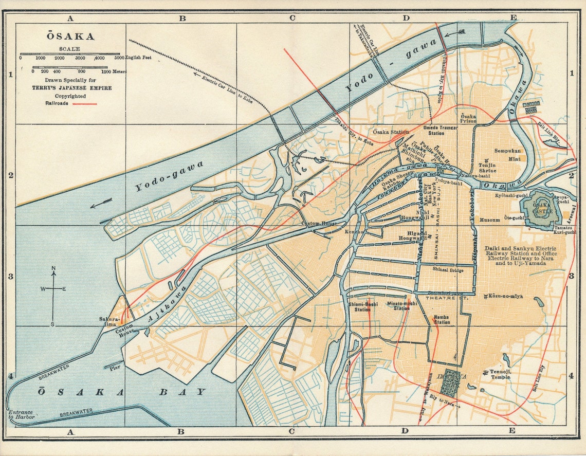 1933 Osaka Japan Antique Map - Etsy
