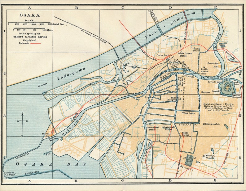 1933 Osaka Japan Antique Map - Etsy