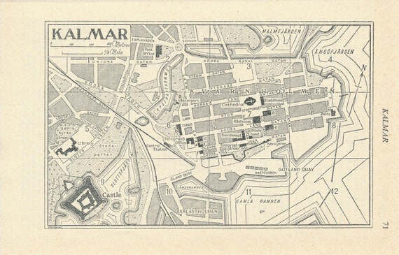 1952 Kalmar Sweden Vintage Map | Etsy