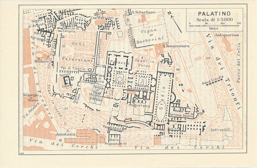 1939 Palatine Hill Rome Italy Antique Map - Etsy