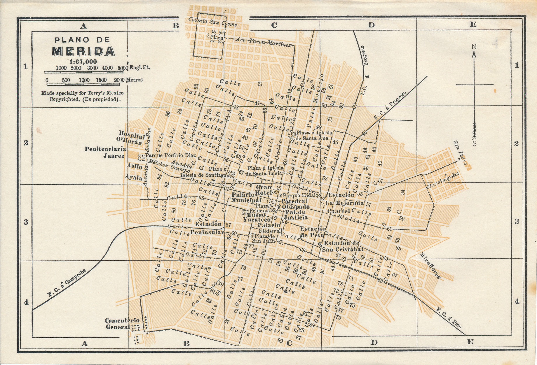 1923 Mérida México Mapa Antiguo | Etsy