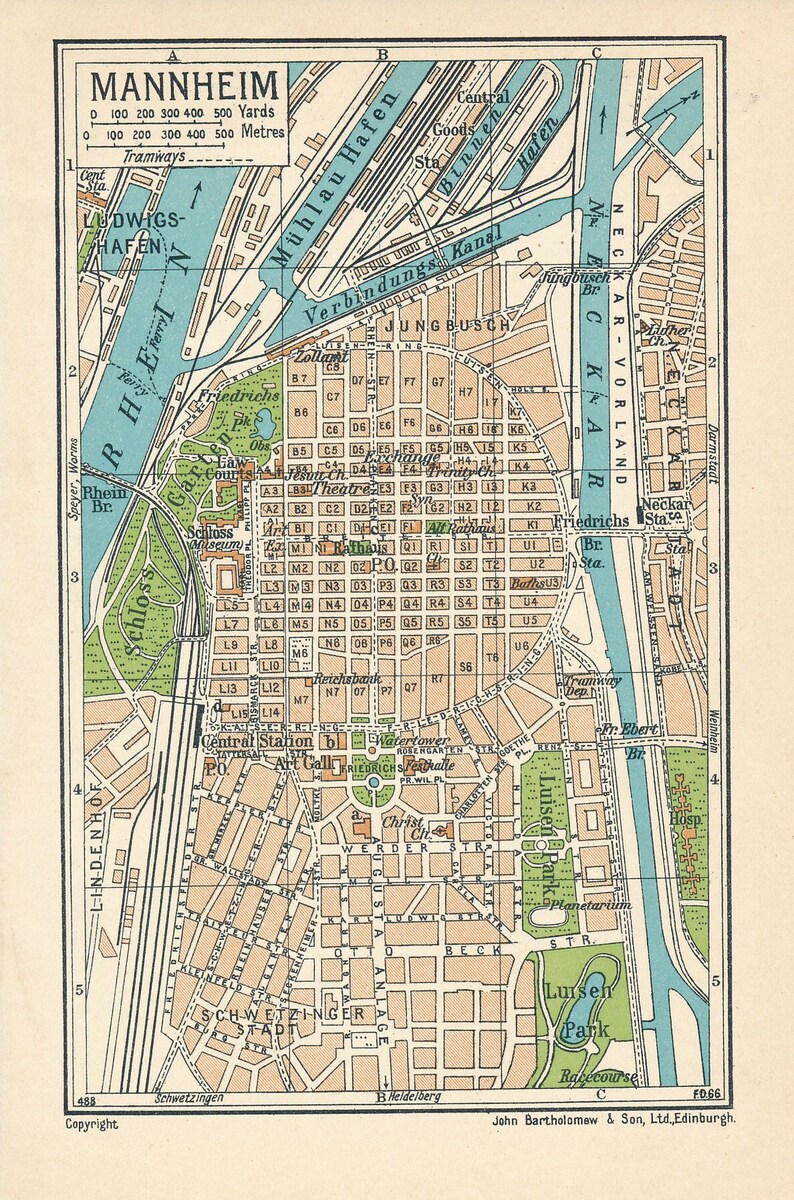 1933 Mannheim Germany Antique Map - Etsy