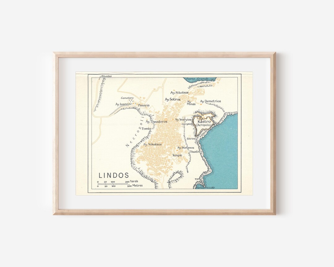 1967 Lindos Rhodes Greece Vintage Map - Etsy
