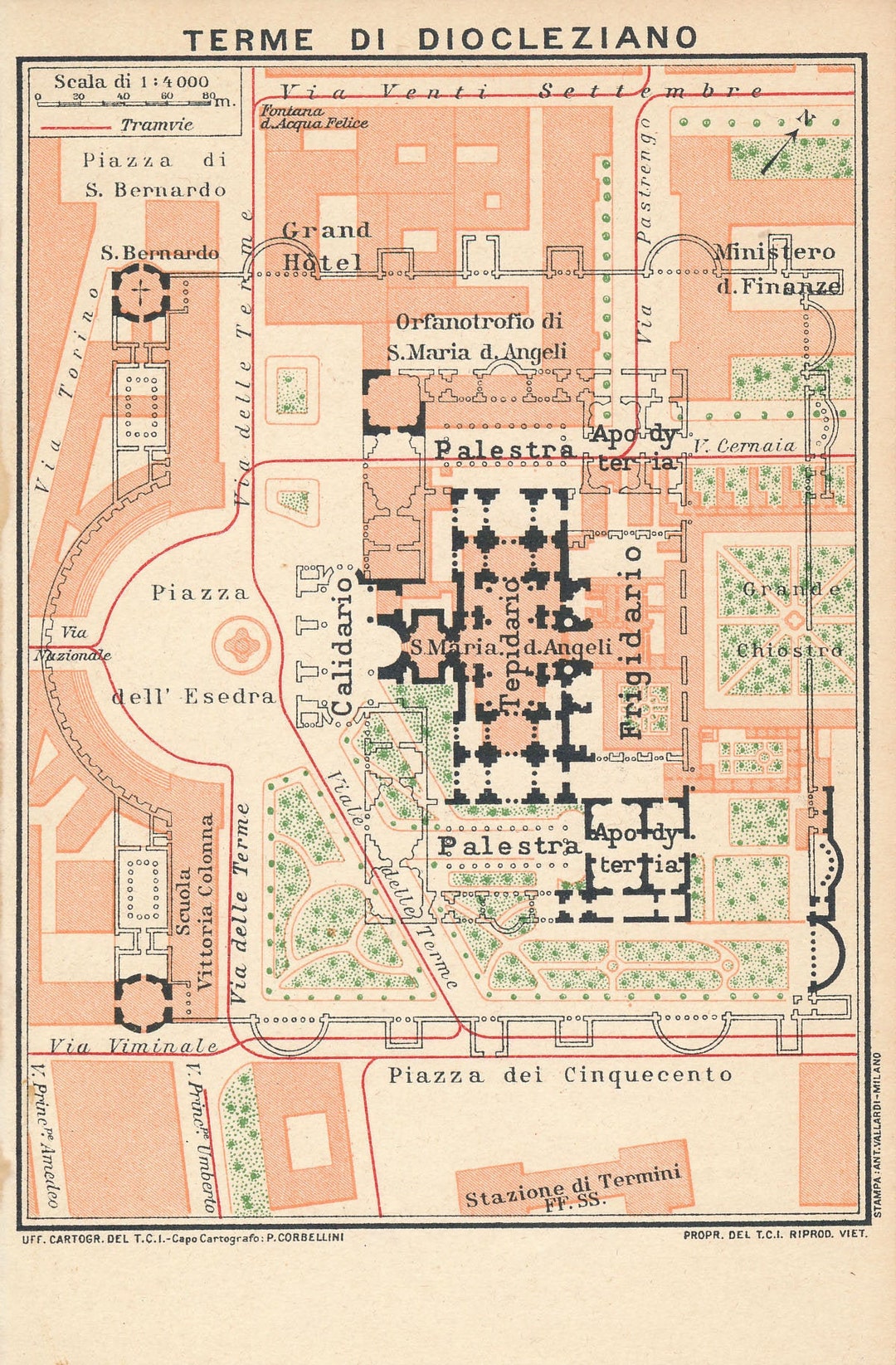 1930 Baths of Diocletian Rome Italy Antique Map - Etsy