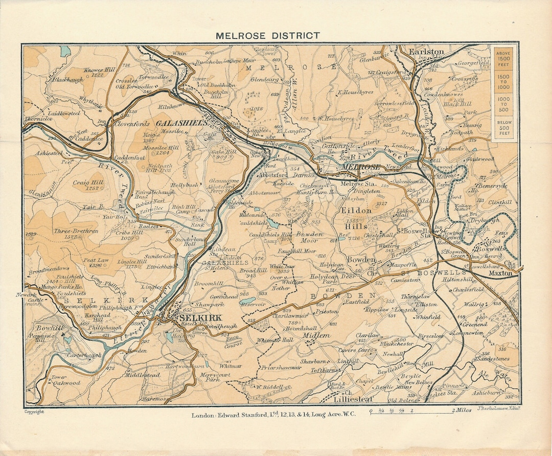 1903 Melrose Scotland Antique Map - Etsy