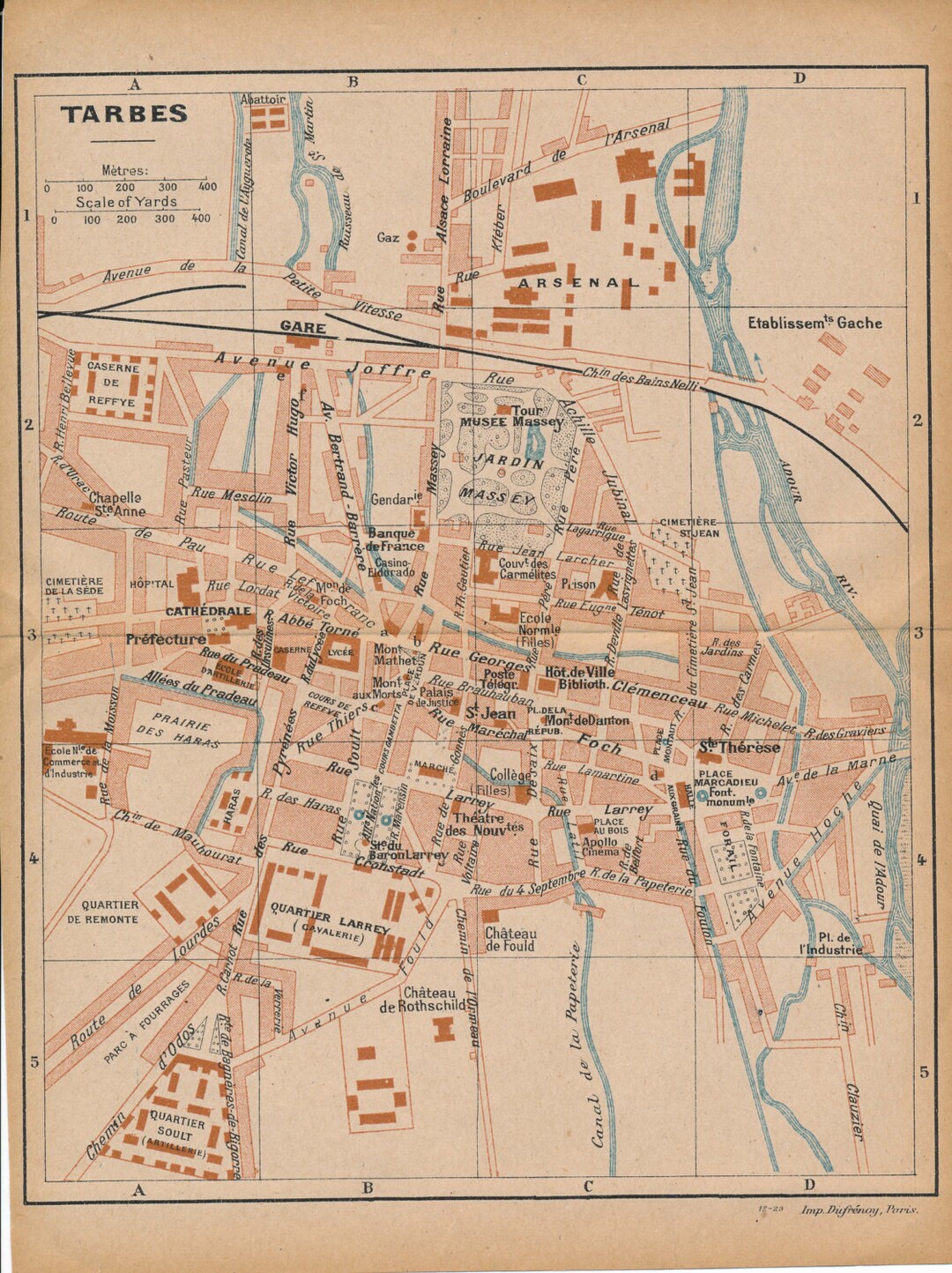 1925 Tarbes France Antique Map - Etsy