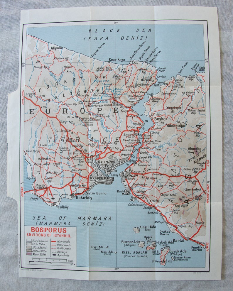 1960 Istanbul Bosporus Turkey Vintage Map - Etsy