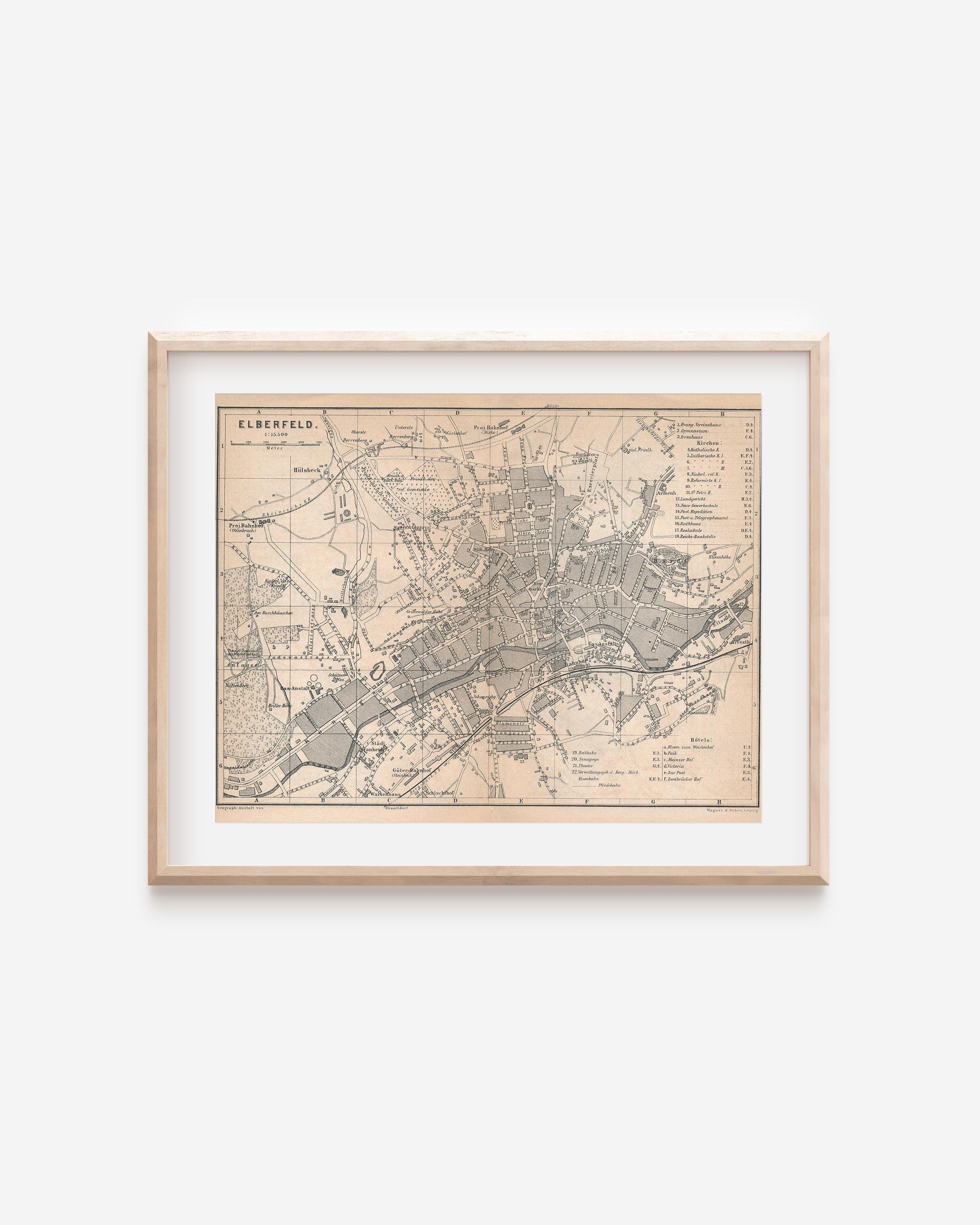 1881 Elberfeld Germany Antique Map - Etsy