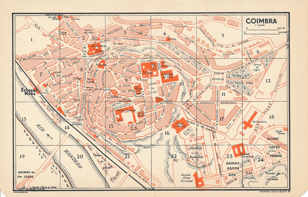 1929 Coimbra Portugal Antique Map - Etsy