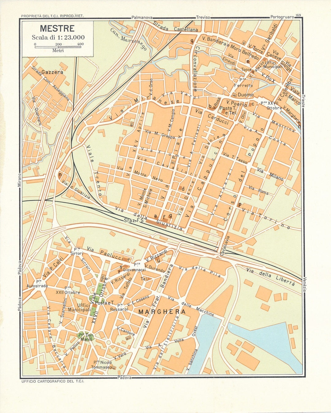 1969 Mestre Venice Italy Vintage Map - Etsy