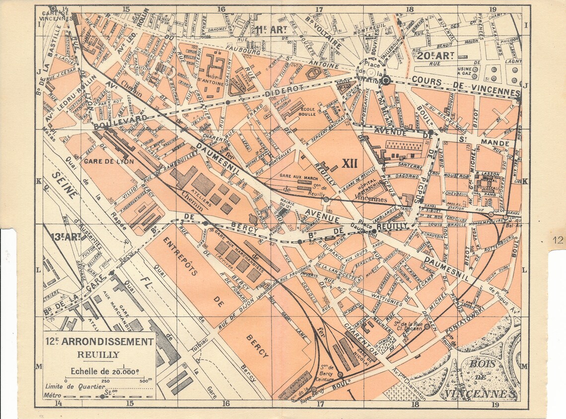 1930 Paris France Antique Neighborhood Map 12th | Etsy