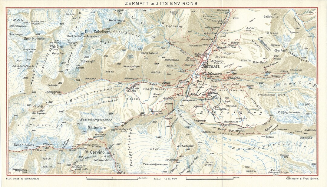 1948 Zermatt Schweiz Antike Landkarte - Etsy.de