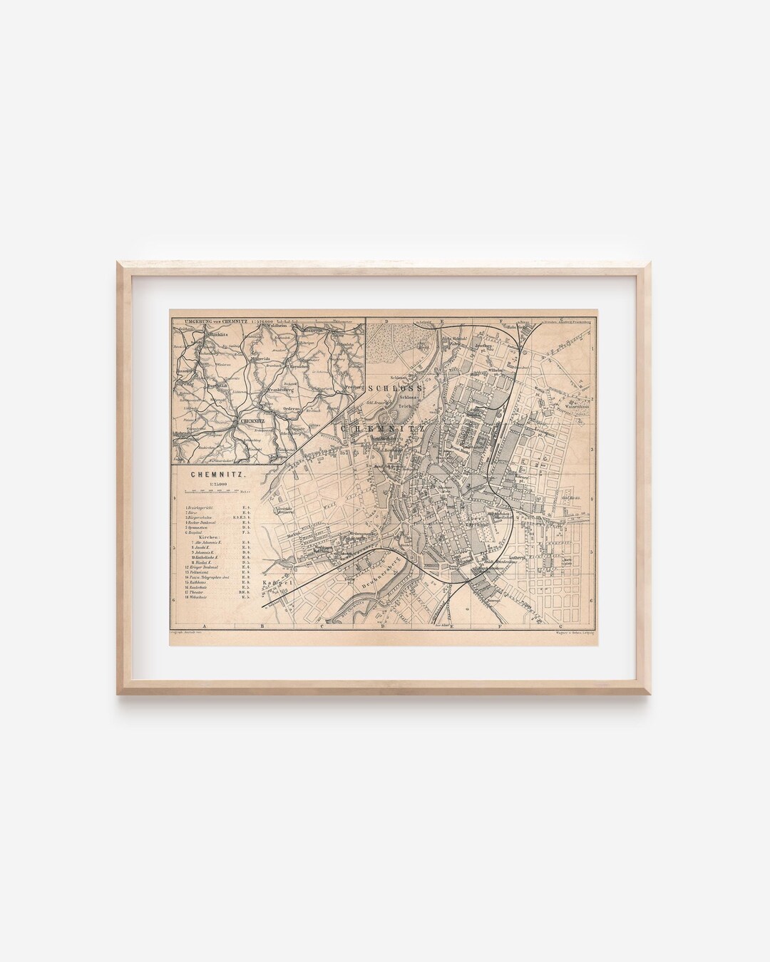 1881 Chemnitz Germany Antique Map - Etsy