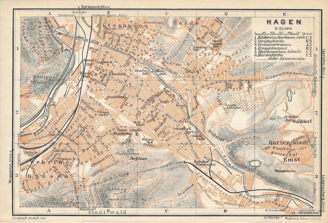 1931 Hagen Germany Antique Map - Etsy