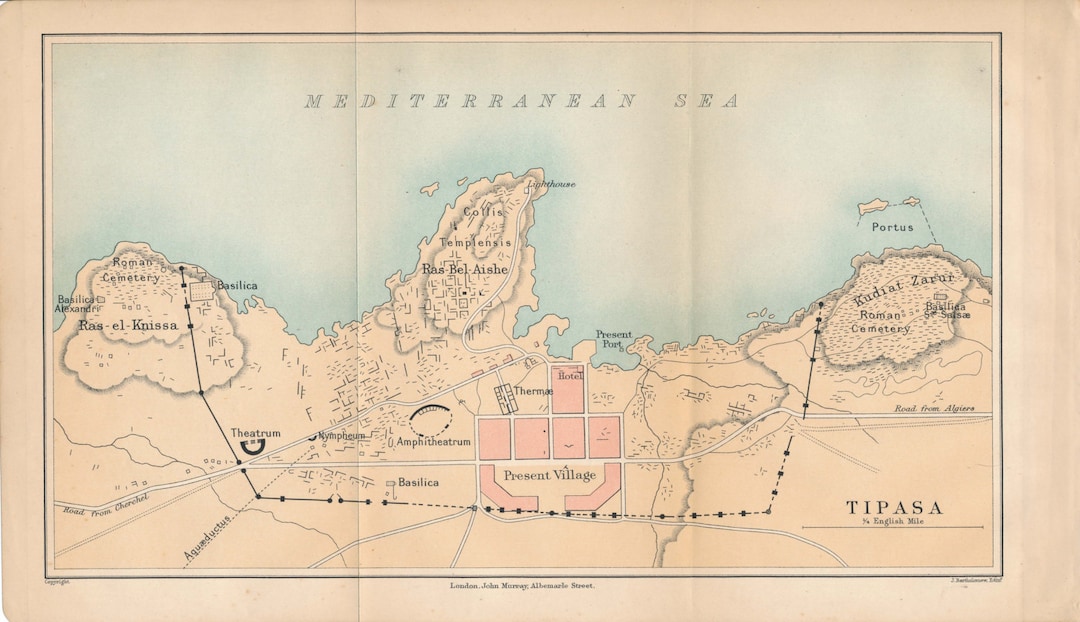 1895 Tipaza Algeria Antique Map - Etsy