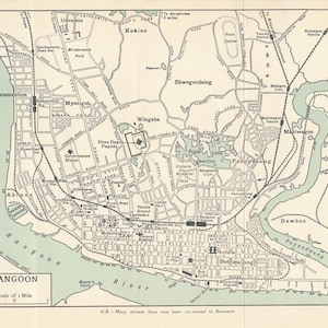 1959 Yangon (rangoon) Myanmar Vintage Map - Etsy