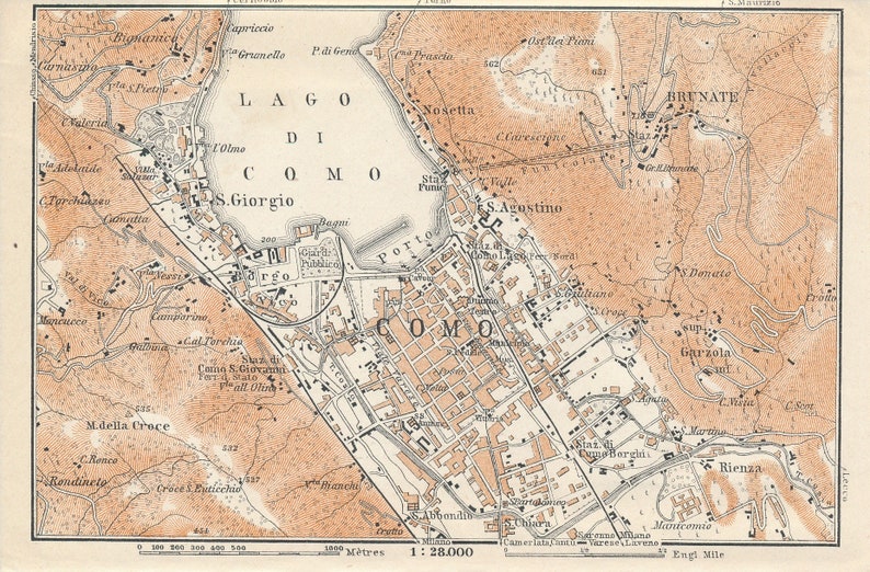 1911 Como & Lake Como Italy Antique Map - Etsy