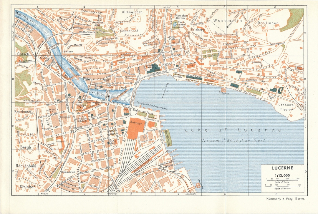 1948 Lucerne Switzerland Vintage Map - Etsy