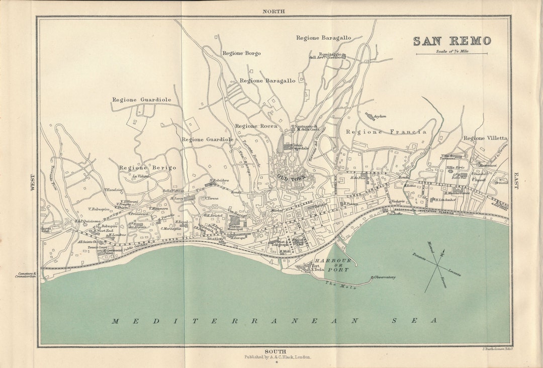 1905 San Remo Italy Antique Map - Etsy