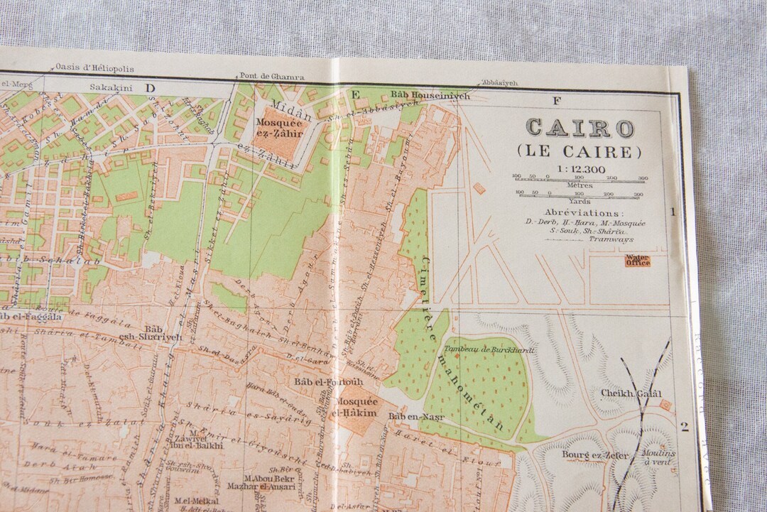 1908 Cairo Egypt Antique Map - Etsy