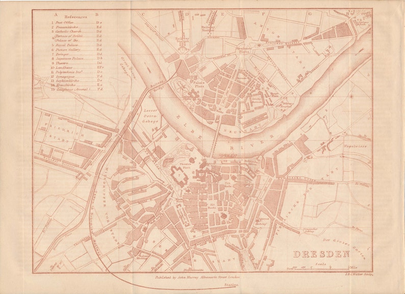 1863 Dresden Germany Antique Map - Etsy