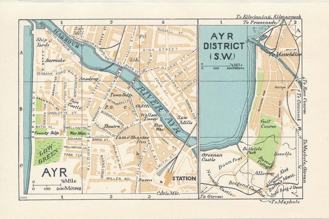 1959 Ayr Scotland Antique Map - Etsy