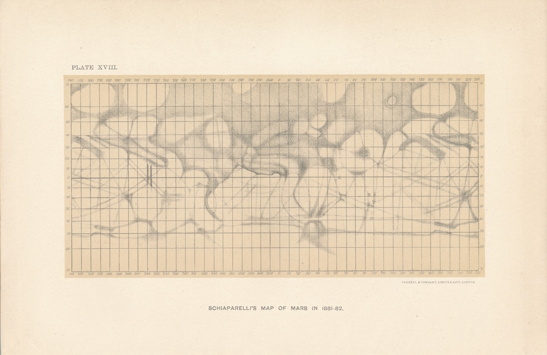 1897 Mars Surface Map Antique Astronomy Print - Etsy