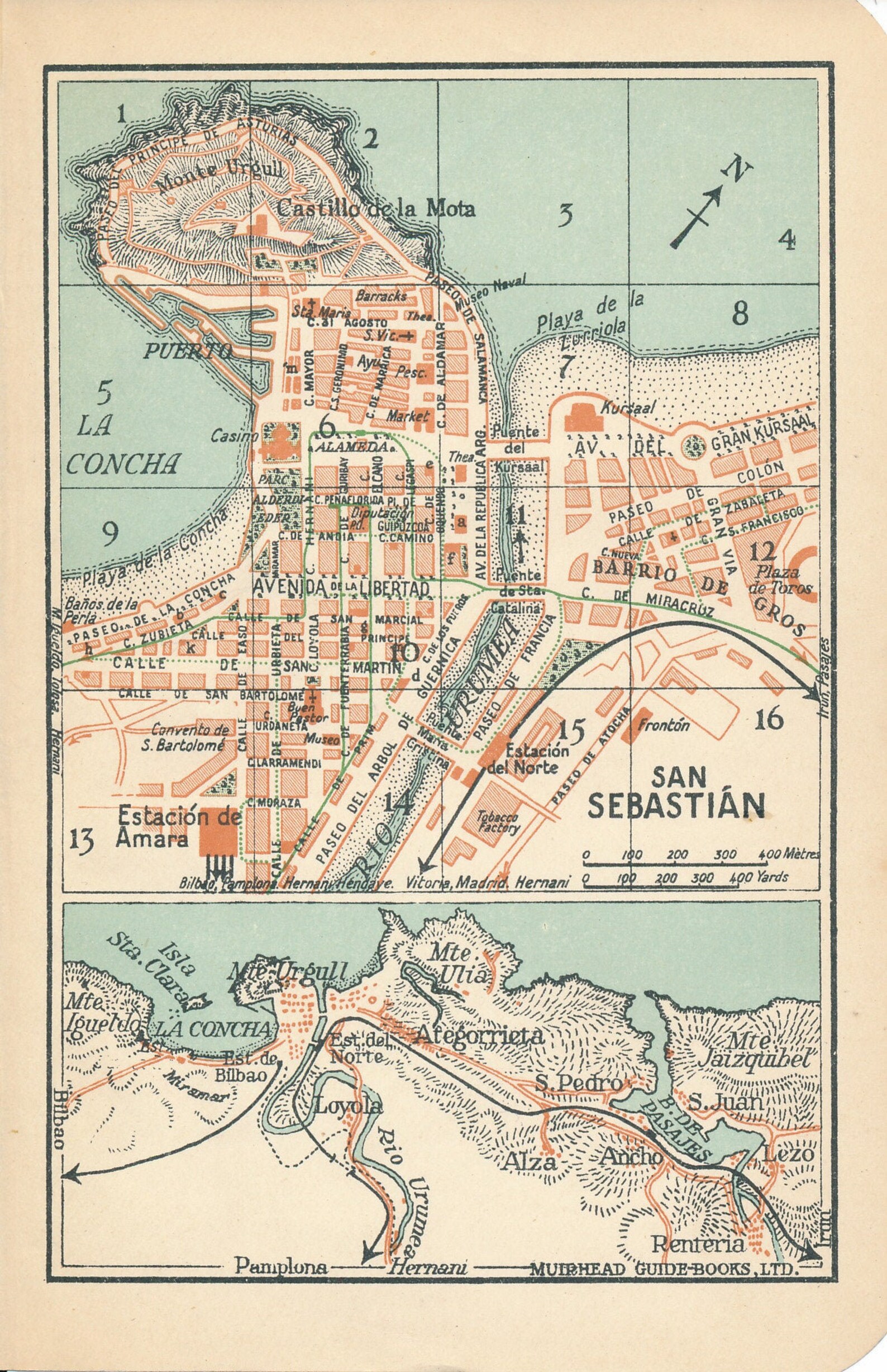 1930 San Sebastian Spain Antique Map | Etsy