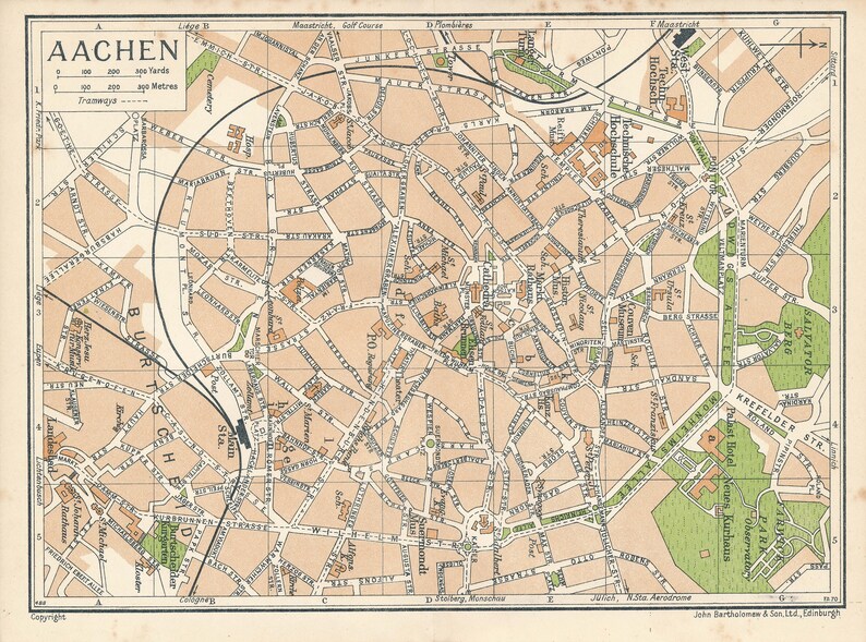 1933 Aachen Germany Antique Map - Etsy