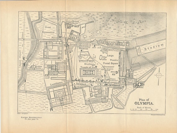 1906 Olympia Greece Antique Map | Etsy