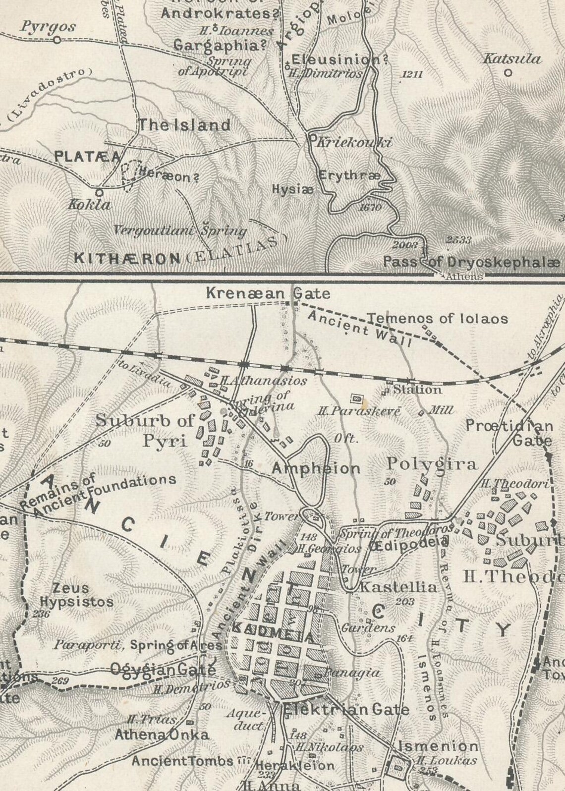 1909 Thebes and Plataea Greece Antique Map - Etsy