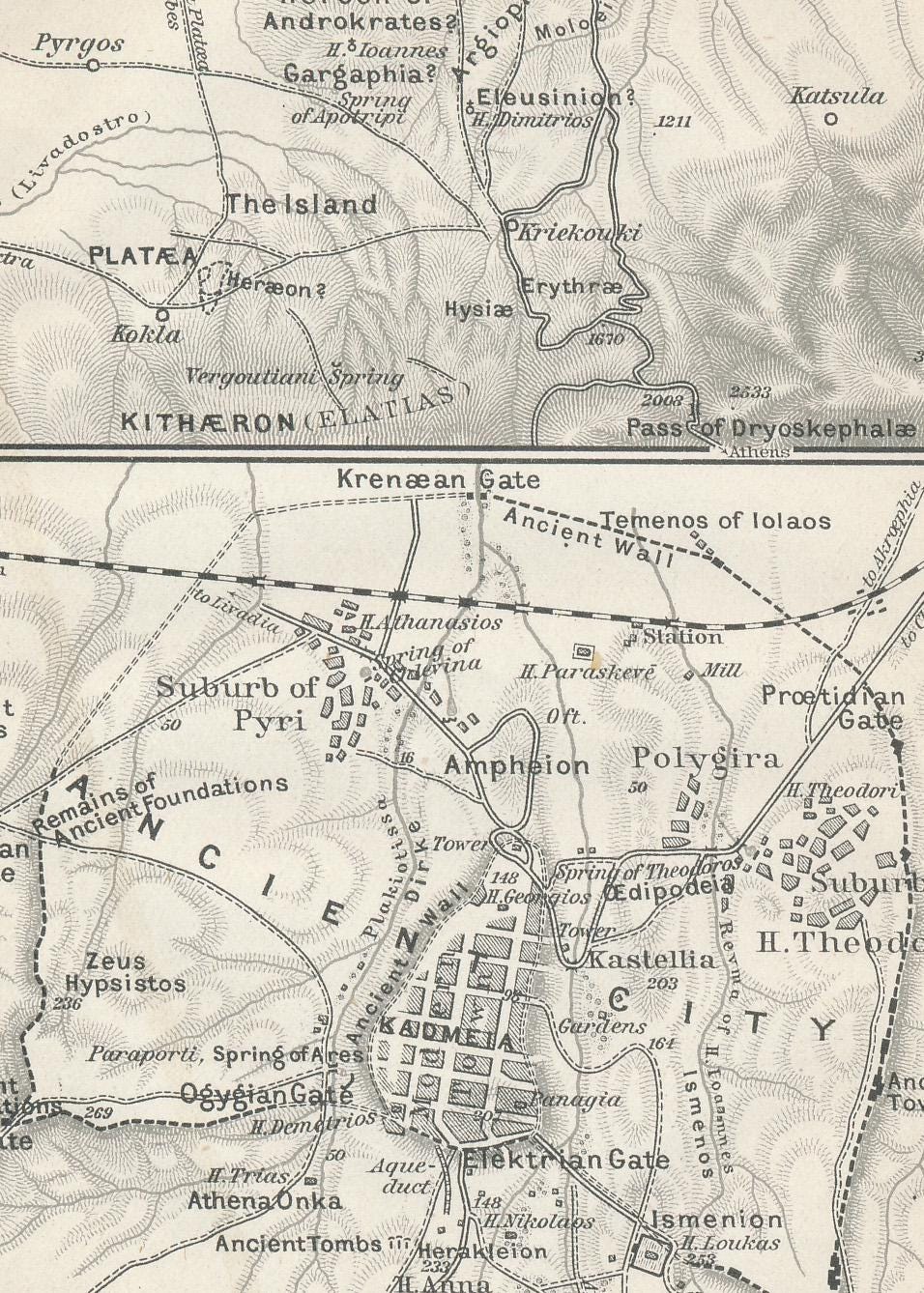 1909 Thebes and Plataea Greece Antique Map - Etsy