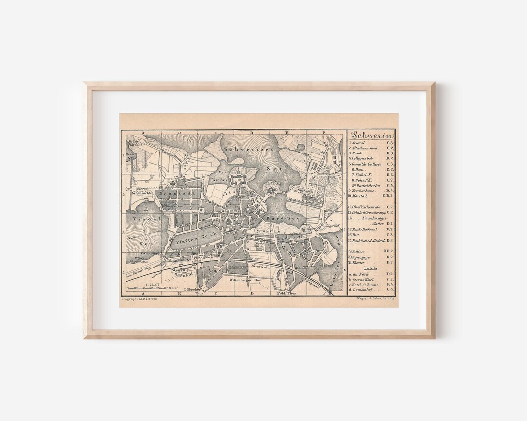 1881 Schwerin Germany Antique Map - Etsy