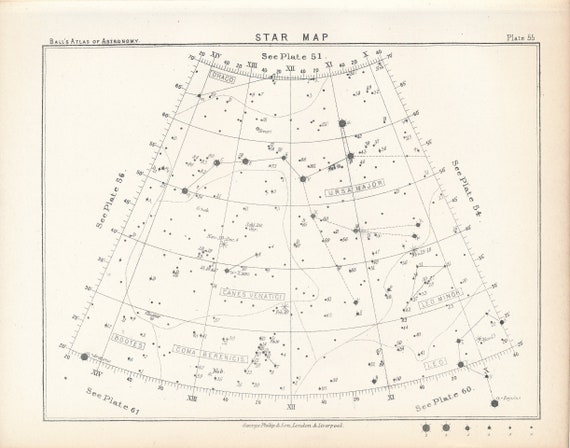 1892 Star Map Antique Astronomy Print Lithographs Prints Art ...