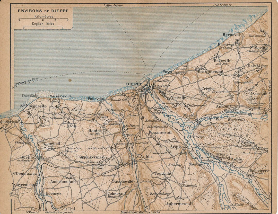 1919 Dieppe France Antique Map - Etsy