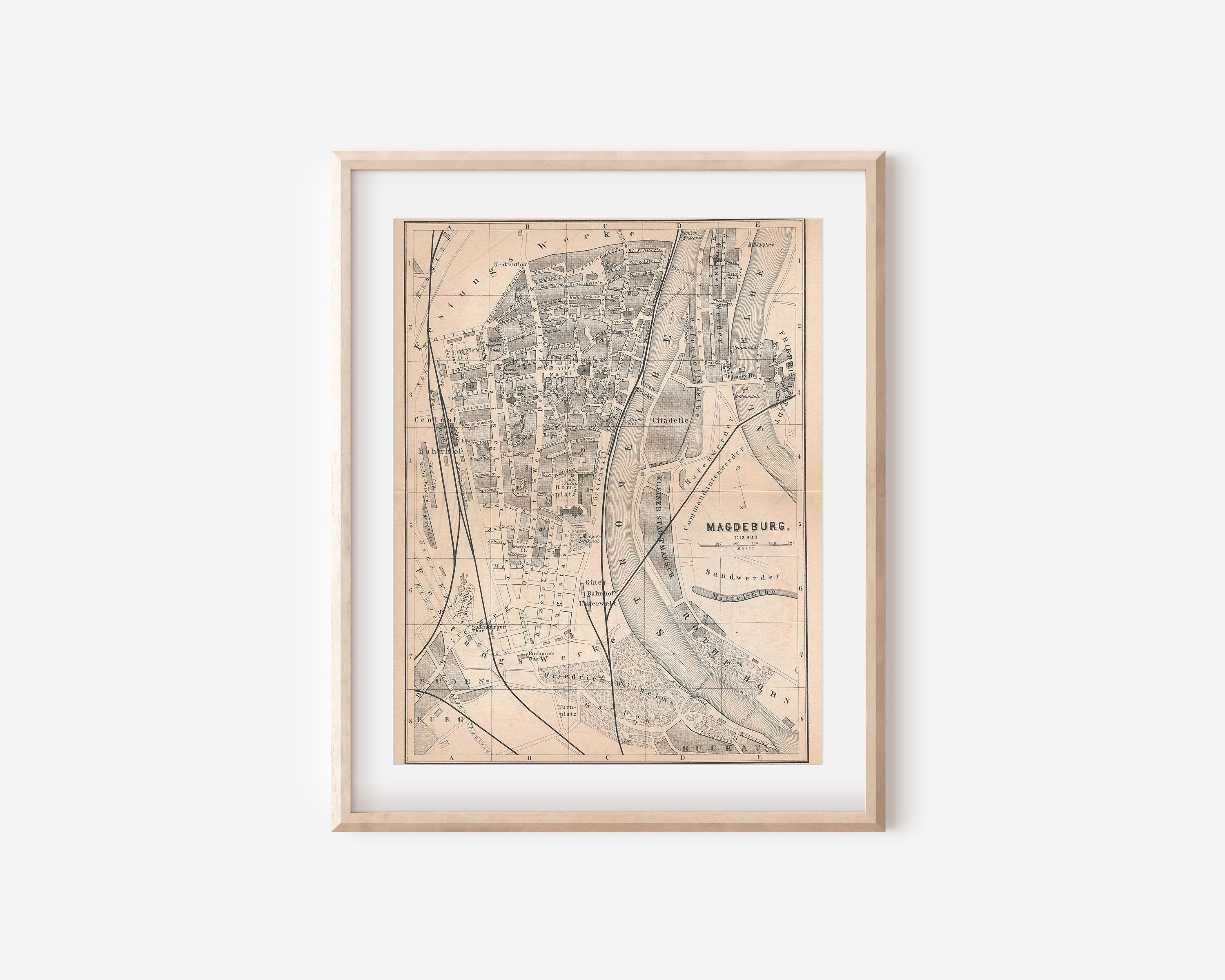 1881 Magdeburg Germany Antique Map - Etsy