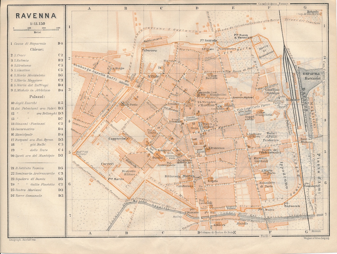1913 Ravenna Italy Antique Map - Etsy