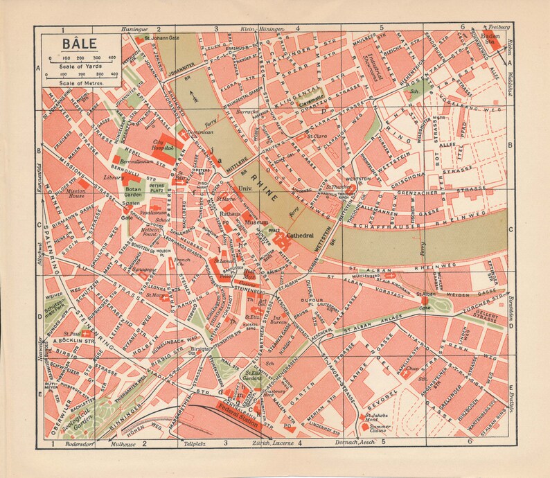 1923 Basel Switzerland Antique Map | Etsy