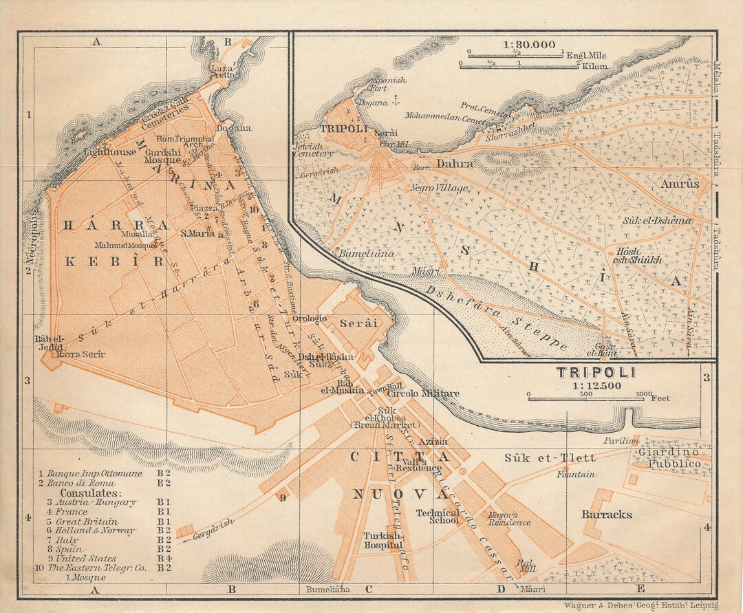 1911 Tripoli Libya Antique Map - Etsy Australia