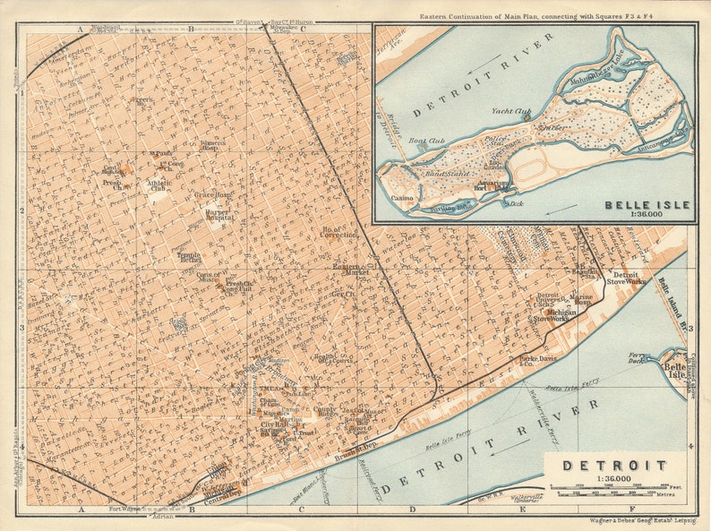 1909 Detroit Michigan Antique Map | Etsy