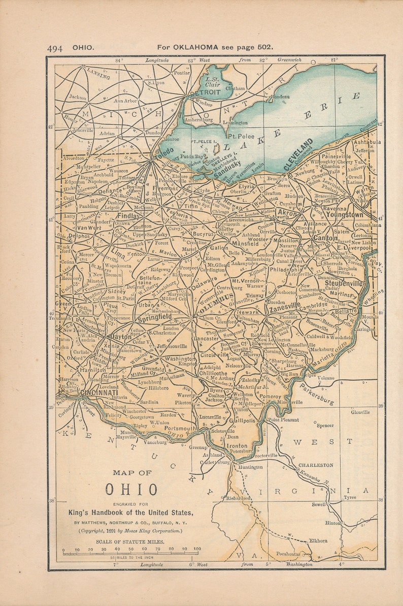 1891 Ohio Antique Map - Etsy