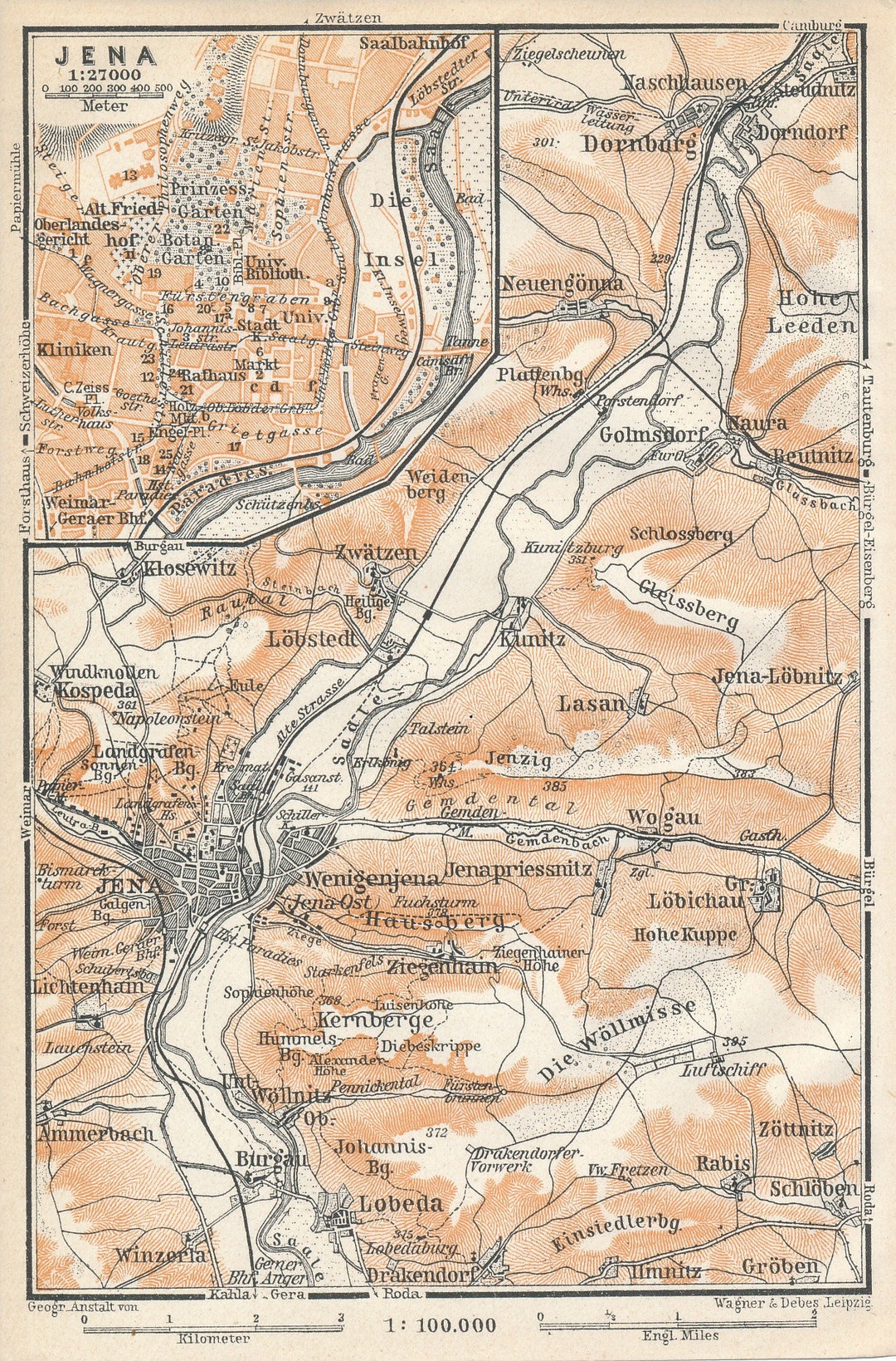 1913 Jena Germany Antique Map - Etsy
