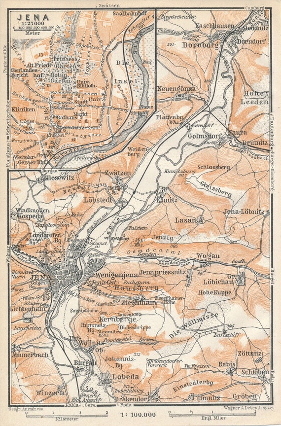 1913 Jena Germany Antique Map - Etsy