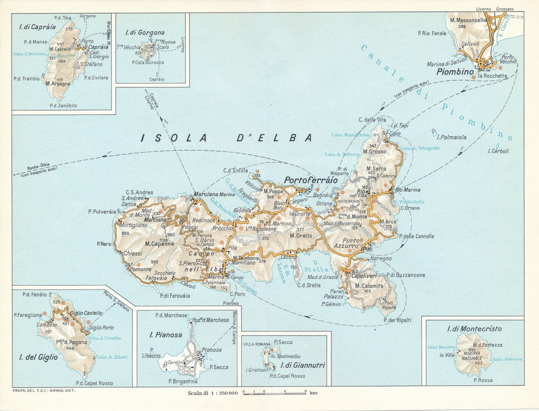 1974 Elba Island Italy Vintage Map - Etsy