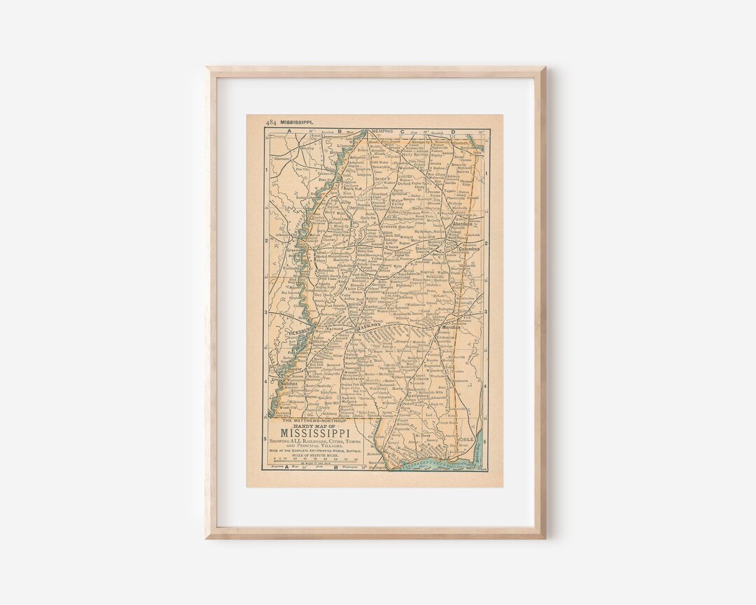 1891 Mississippi Antique Map - Etsy