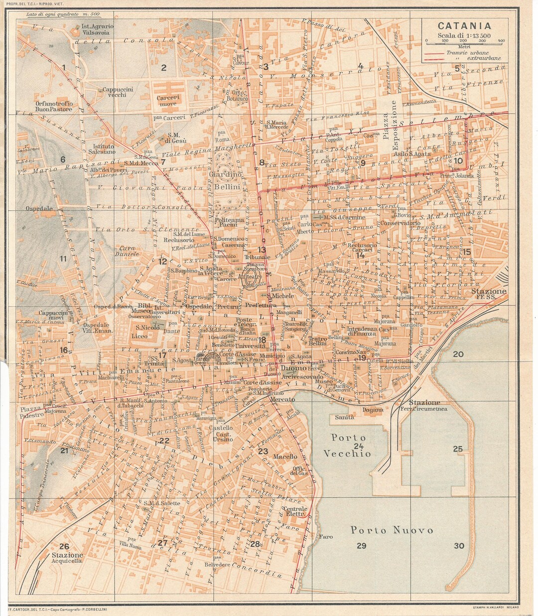 1925 Catania Sicily Italy Antique Map - Etsy